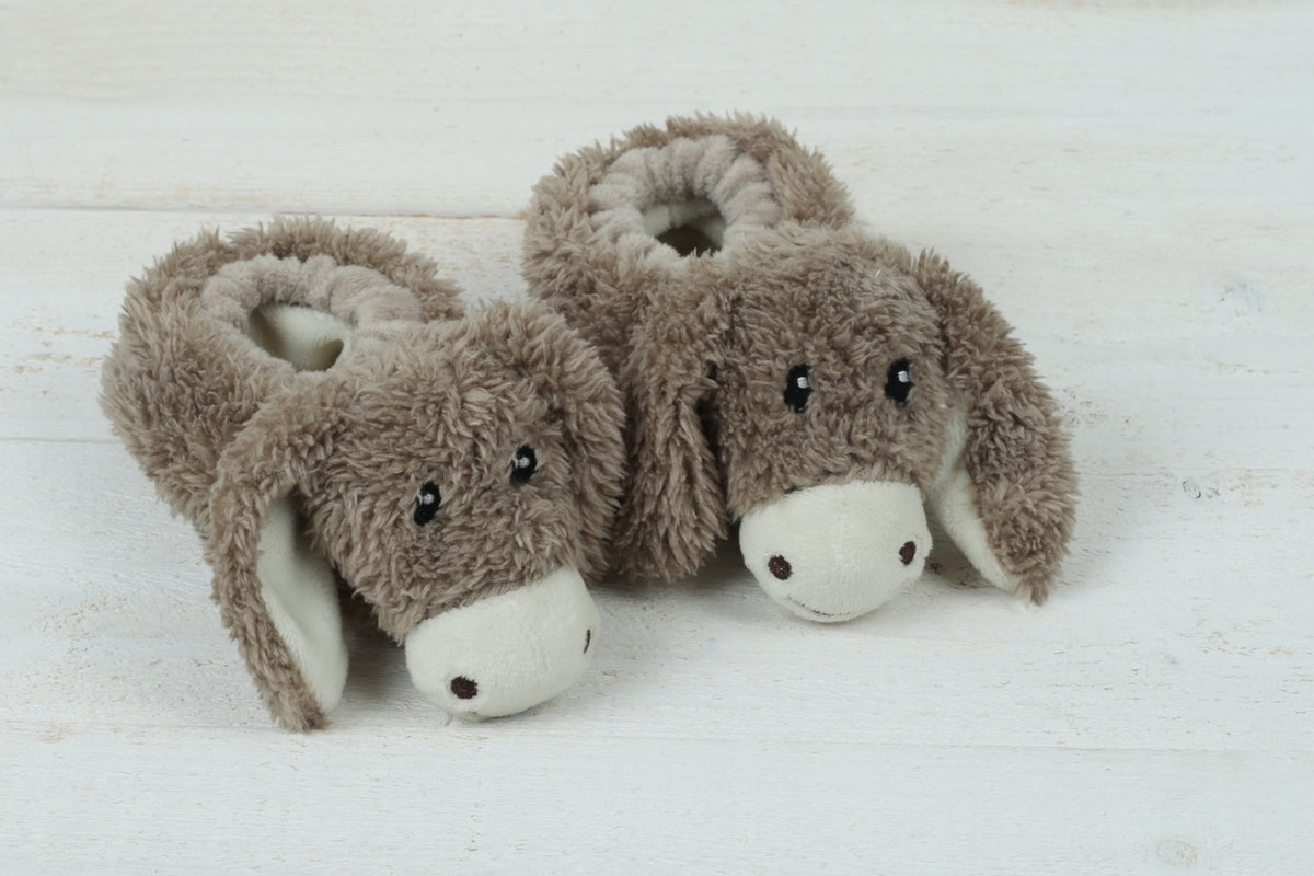 Donkey baby slippers – Grey and Pink